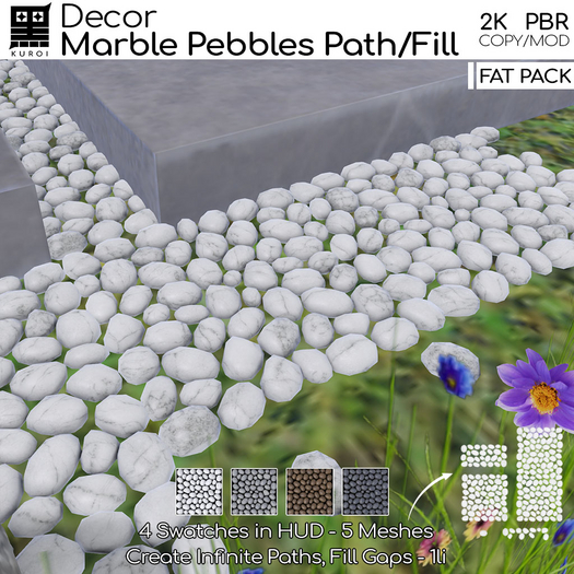 Second Life Marketplace - Kuroi - Marble Pebbles Path / Fill Pack