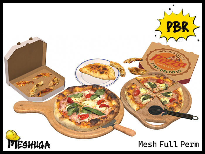 Second Life Marketplace - Meshuga PBR Pizza - Mortadella FULL PERM MESH