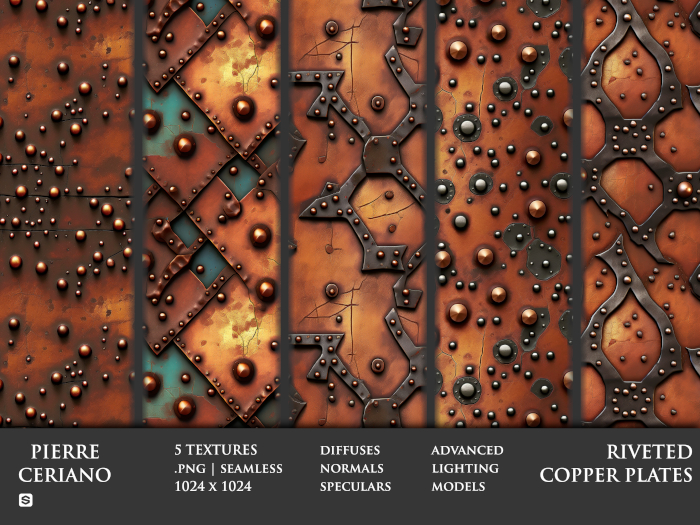 Second Life Marketplace - Riveted copper plates - 5 FULL PERM Textures