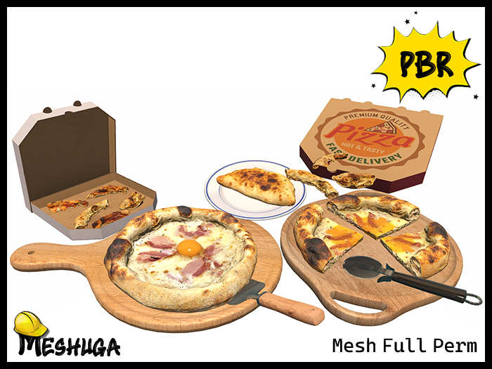 Second Life Marketplace - Meshuga PBR Pizza - Carbonara FULL PERM MESH