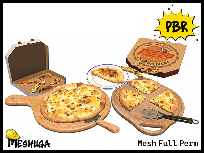 Second Life Marketplace - Meshuga PBR Pizza - Gorgonzola FULL PERM MESH