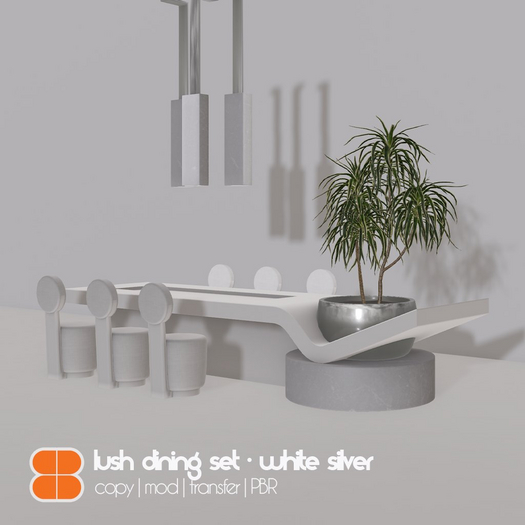 Second Life Marketplace - 8 Lush Dining Set PBR - WHITE SILVER