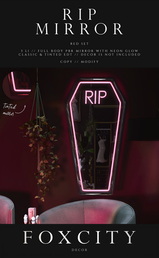 Second Life Marketplace - FOXCITY. Decor - RIP Mirror (Red)