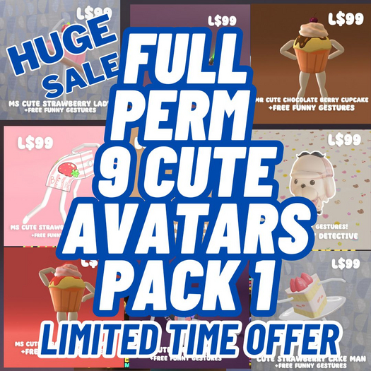 Second Life Marketplace - Cute Avatars Pack 1 Full Perm 50% Off