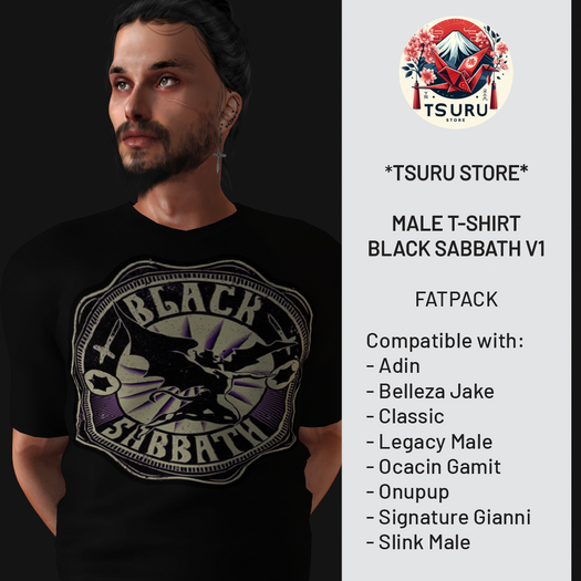 Second Life Marketplace - *Tsuru Store* Male T-Shirt - Black Sabbath v1
