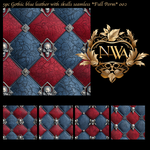 Second Life Marketplace - 5pc PBR Gothic blue leather with skulls ...
