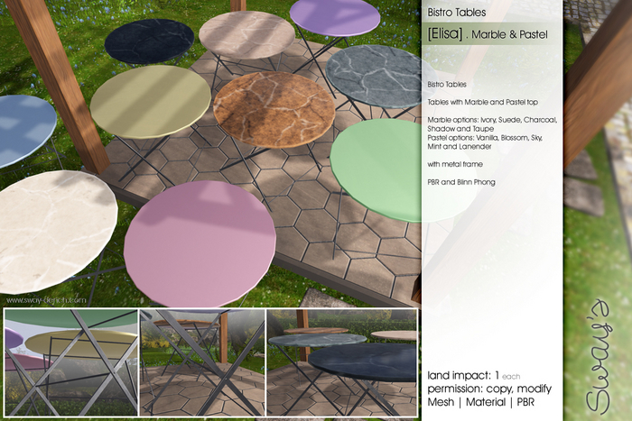 Second Life Marketplace - Sway's [Elisa] Bistro Tables . Marble & Pastel