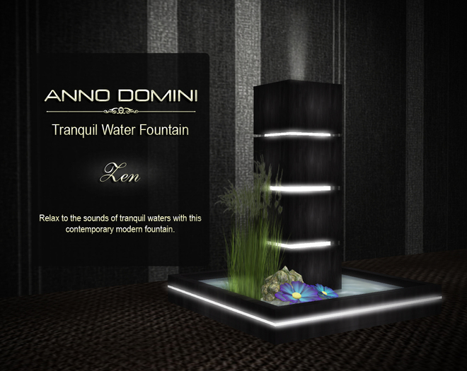 Second Life Marketplace - :::Anno Domini::: Tranquil Fountain Zen Noire