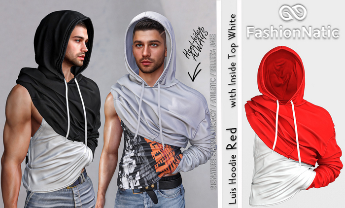 Second Life Marketplace - Luis Male Hoodie Red With White Inside Top ...