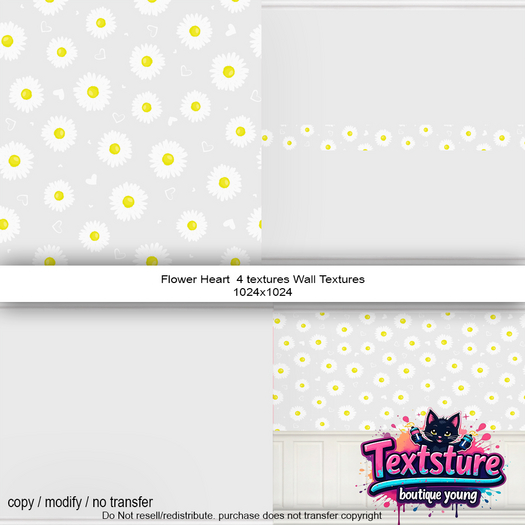 Second Life Marketplace - TBJ-Flower Heart 4 textures Wall Textures ...