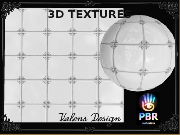 Second Life Marketplace - PBR Material Vintage tiles white black ceramic Valens Design 3D ...