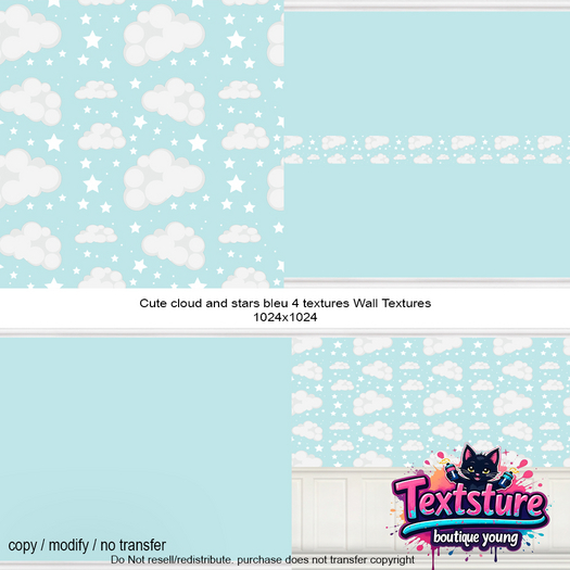 Second Life Marketplace - TBJ-Cute cloud and stars bleu 4 textures Wall ...