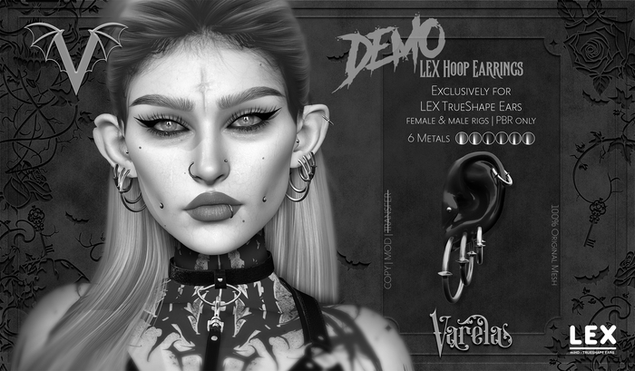 Second Life Marketplace - Varela - LEX Hoop Earrings DEMO [PBR Only]