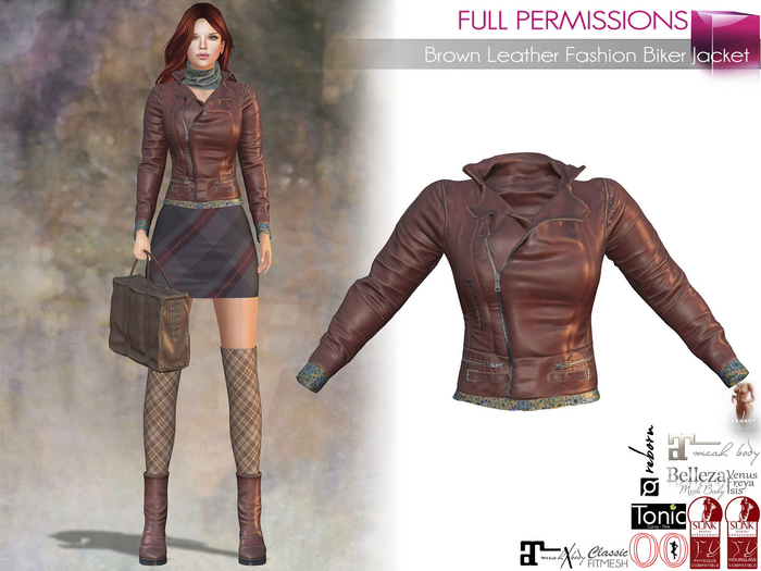 Second Life Marketplace - Full Perm Brown Leather Fashion Biker Jacket ...