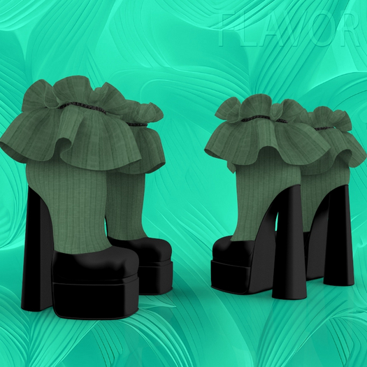 Second Life Marketplace - Black Green Ruffle Heels Kupra