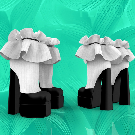Second Life Marketplace - Black White Ruffle Heels Reborn