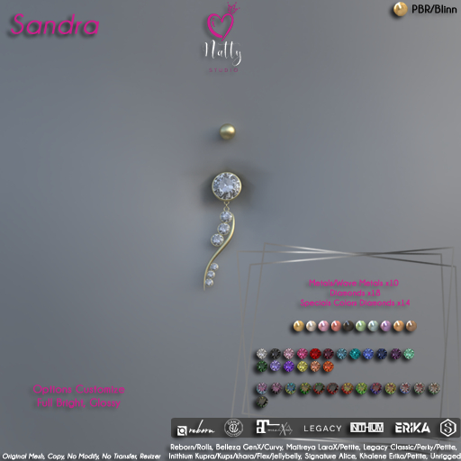 Second Life Marketplace - NATTY Jewelry Piercing Belly, Navel SANDRA PBR/BLINN