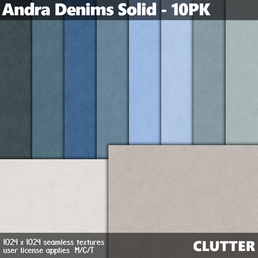 Second Life Marketplace - Clutter - Andra Denims Solid - 10PK