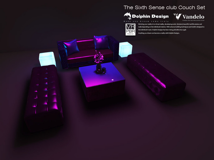 Second Life Marketplace - [Dolphin Design]The Sixth Sense club Couch Set