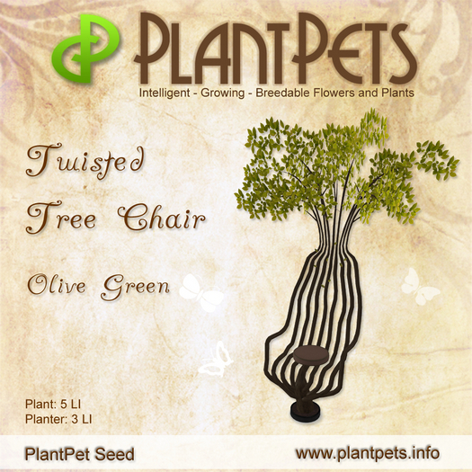 Second Life Marketplace - PlantPet Seed [Twisted Tree Chair *Olive Green*]