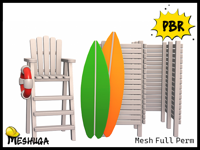 Second Life Marketplace - Meshuga PBR Kawaii Beach Cabin Set FULL PERM MESH