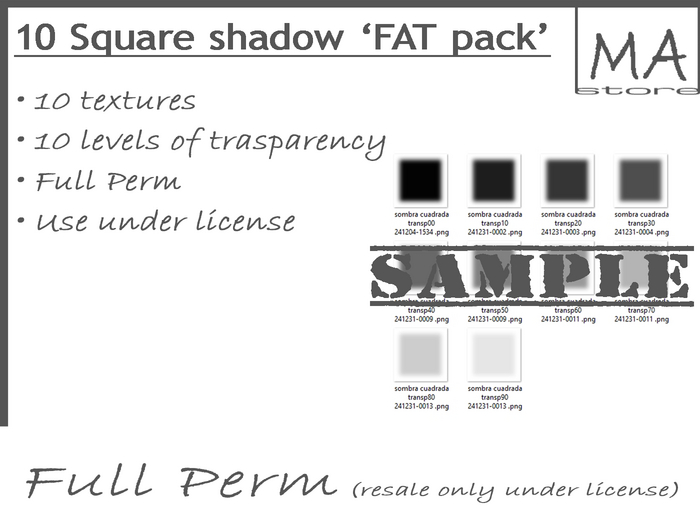 Second Life Marketplace - |MA| store - 10 Square Shadows FAT pack (FP)