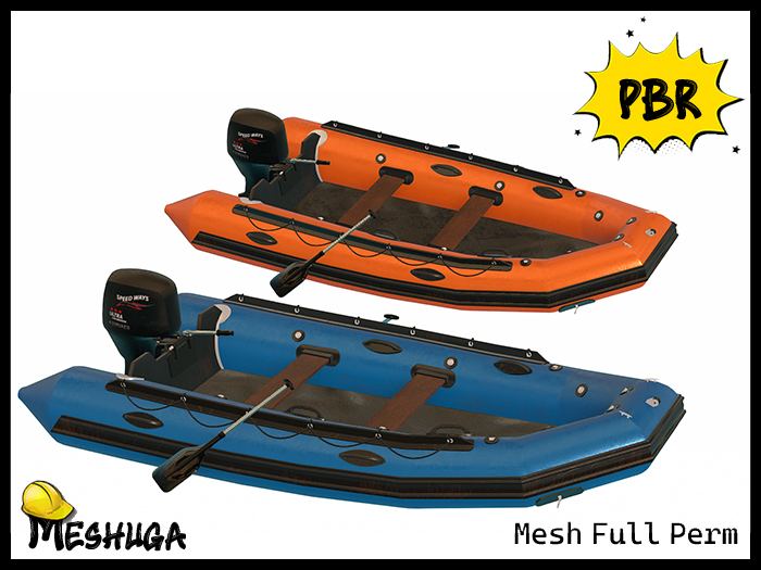Second Life Marketplace - Meshuga PBR Inflatable Motor Boat FULL PERM MESH