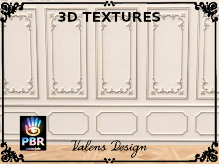Second Life Marketplace - Seamless PBR White & gold wood wall panels ...