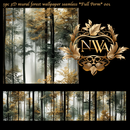 Second Life Marketplace - 5pc 3D Mural forest wallpaper texture ...