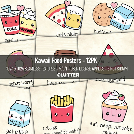 Second Life Marketplace - Clutter - Kawaii Food Posters - 12PK