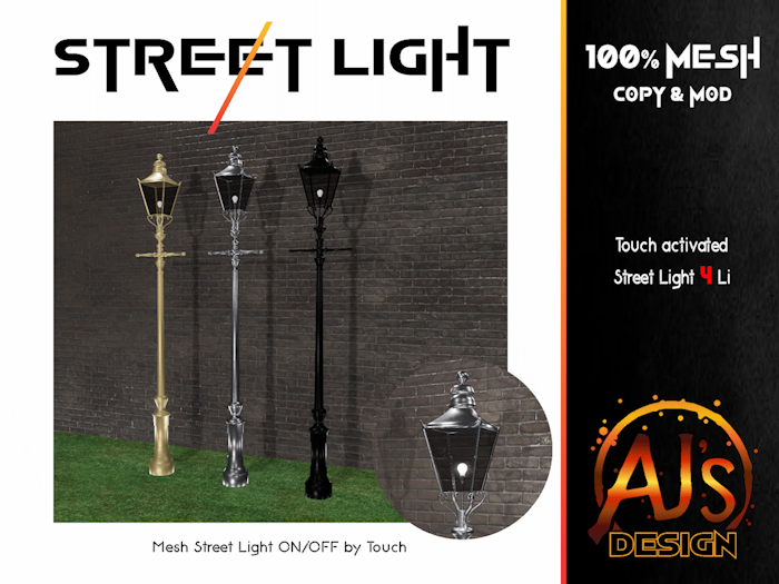 Second Life Marketplace - AJ's Design - Mesh Street Light (3 Colours)