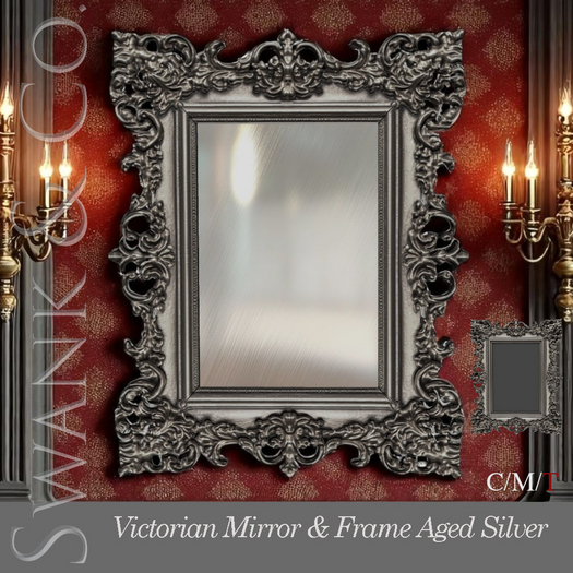 Second Life Marketplace - Swank & Co Victorian Mirror & Frame Aged Silver