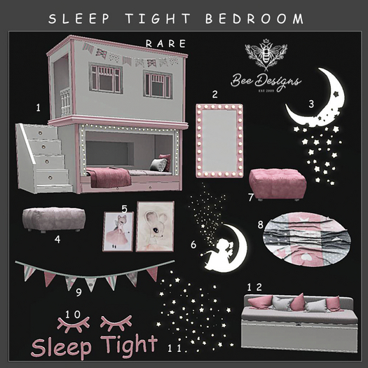 Second Life Marketplace - 01 Bee Designs Sleep Tight Bedroom RARE