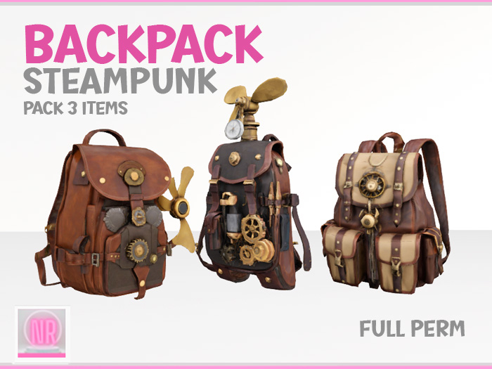 Second Life Marketplace - 3 Backpack Steampunk Pack Full Perm (add me)
