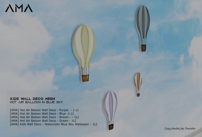 Second Life Marketplace - [AMA] Kids Wall Deco Mesh - Hot Air Balloon ...