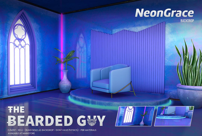 Second Life Marketplace - Neon Grace Backdrop PBR - The Bearded Guy
