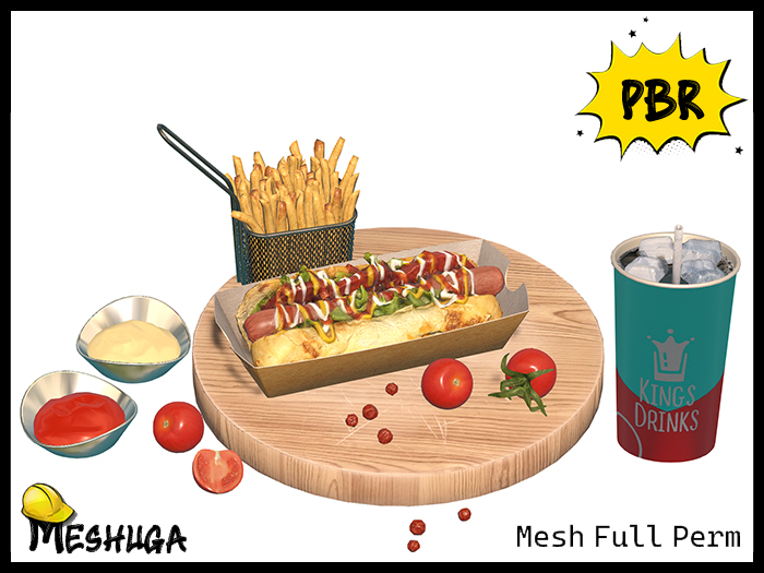 Second Life Marketplace - Meshuga PBR Fast Food - Hot Dog FULL PERM MESH
