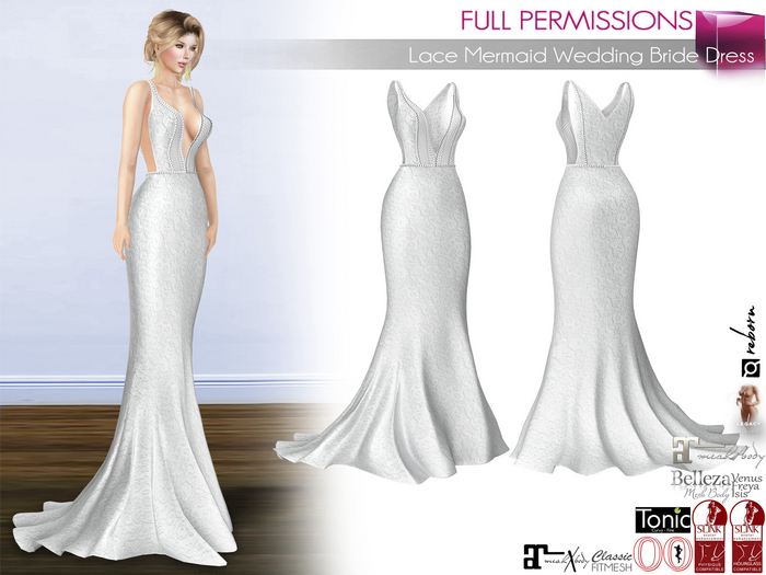 Second Life Marketplace - FullPerm Lace Mermaid Wedding Bride Dress ...