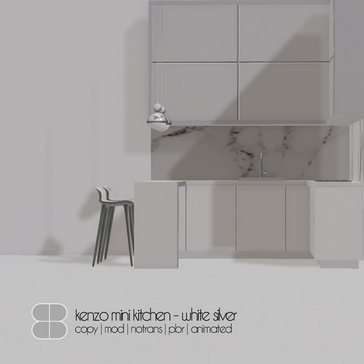 Second Life Marketplace - 8 Kenzo Mini Kitchen PBR - WHITE SILVER