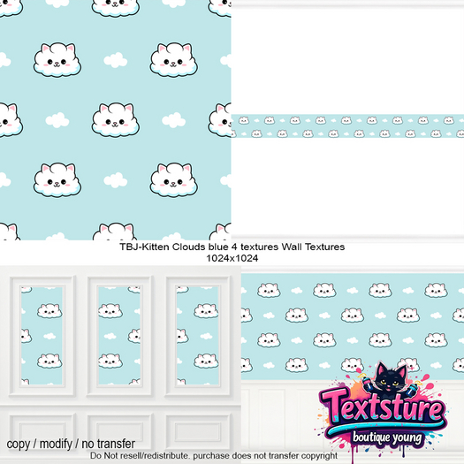 Second Life Marketplace - TBJ-Kitten Clouds Blue 4 textures Wall ...
