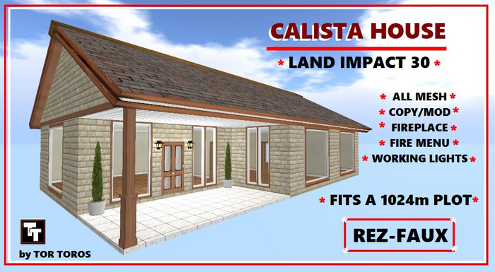 Second Life Marketplace - REZ-FAUX CALISTA HOUSE 30Li (30mX 21m) (Boxed ...