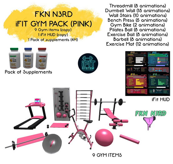 Second Life Marketplace - FKN N3RD - iFit Gym Pack Pink