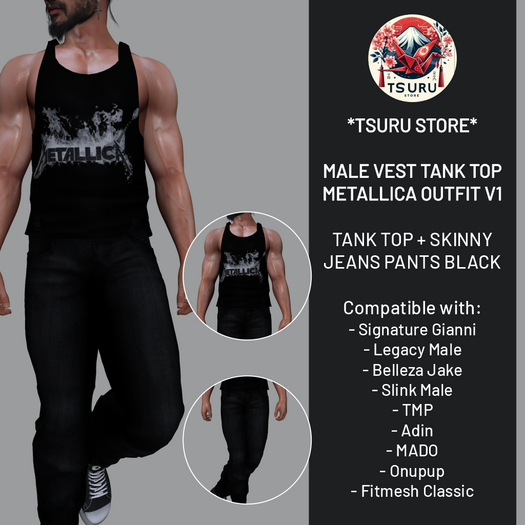 Second Life Marketplace - *TS* Male Tank Top Metallica v1 Outfit - Tank ...