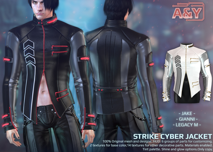 Second Life Marketplace - A&Y Strike Cyber Jacket Male - White