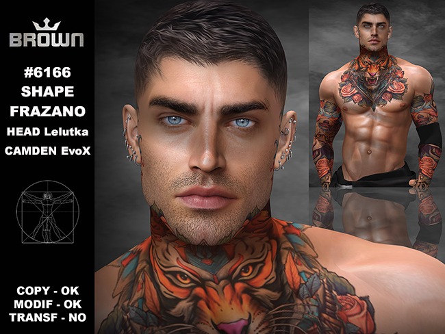 Second Life Marketplace - 6166 SHAPE FRAZANO HEAD Lelutka CAMDEN EvoX