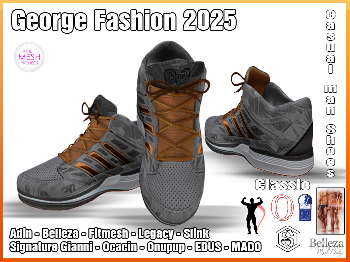 Second Life Marketplace - George Fashion_Shoes [Grey+Orange] 10 Mesh Body's