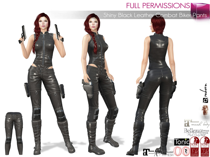 Second Life Marketplace - Full Perm Shiny Black Leather Combat Biker ...