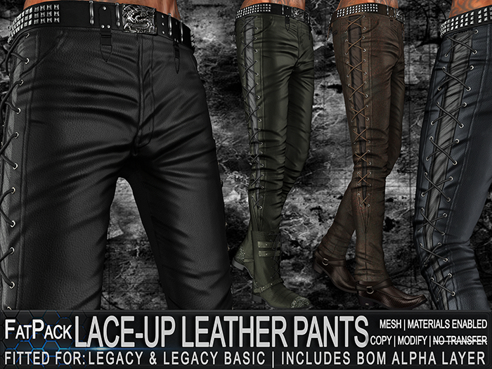 Second Life Marketplace - FATPACK - ZED 6x Legacy Lace-Up Leather Pants ...