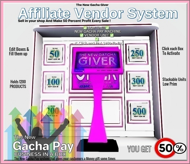 Second Life Marketplace - 50/60 SPLIT // Gacha Pay Affiliate Box//PACK 2.0
