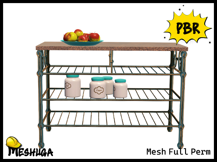 Second Life Marketplace - Meshuga PBR Kitchen Metal Utility Table FULL ...